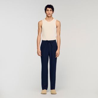 Sandro Pantalon droit en lin &eacute;lastiqu&eacute;