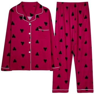 Generic Ensemble de pyjama dhiver en coton pour femme, ensemble de pyjama &agrave; manches longues doux boutonn&eacute; v&ecirc;tements de d&eacute;tente confortable &agrave; manches longues e