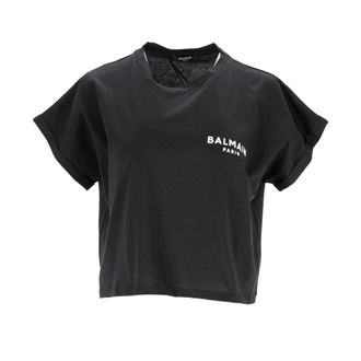 Balmain Femme, Tops, Noir, Taille: 42 FR Tee-shirt avec Logo en Coton Noir