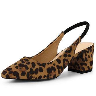 Allegra K Pumps mit spitzer Zehenpartie und Blockabsatz f&uuml;r Damen Slingback-Heels Leopard 39