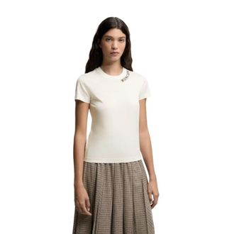 Moncler T-shirt en coton avec logo brod&eacute; sketch - Femme - Tops - Blanc - Taille: 38 FR
