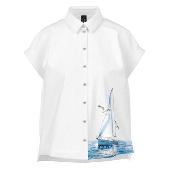 Marc Cain Femme, Blouses et Chemises, Blanc, Taille: 44 FR Bluse mit maritimem Print