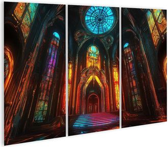 Islandburner Prime Bild auf Leinwand Leuchtende Kirchenfenster in mystischer Kathedrale Bilder Wandbilder Poster