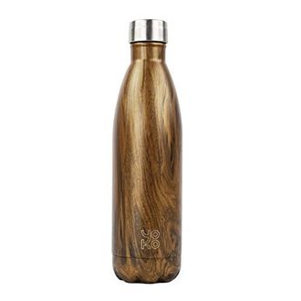 Yoko Design Motivflasche Thermosflasche, Edelstahl, Holz, 6 cm