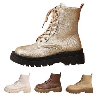 Generic Bottes de combat pour femme - Bottines &agrave; lacets avec fermeture &eacute;clair lat&eacute;rale - Talon bas - Semelle crant&eacute;e - Confortable - Antid&eacute;rapante, dor&eacute;, 40 E