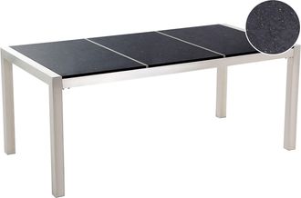 Beliani Gartentisch 3 Tischplatten Edelstahl/Naturstein 180cm schwarz/Silber Grosseto