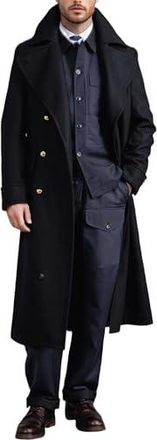 Generic Trench dhiver pour homme - Longueur totale - Double boutonnage - Coupe ajustée - Revers cranté - Veste longue chaude, Noir, XL