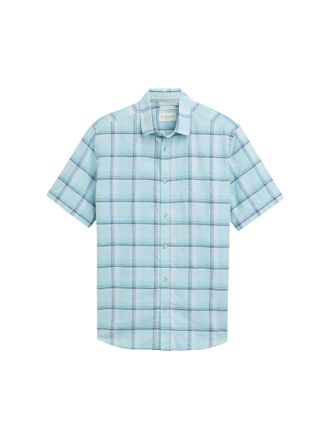 Tom Tailor Regular Fit Kurzarmhemd mit Leinenanteil, Hazy Coral Rose Chambray, XS