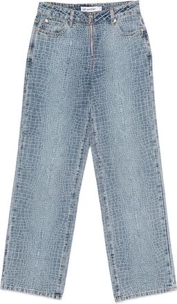 Self Portrait Croc-effect Straight-leg Jeans