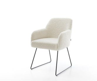 DELIFE Esszimmerstuhl Greg-Flex Teddystoff Beige Kufengestell Schwarz Taschenfederkern, Esszimmerst&uuml;hle