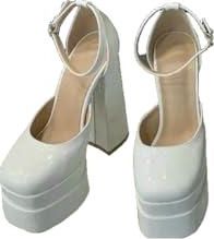 Generic YUJIEBB Grande Taille 14CM Talon Haut Talon Carr&eacute; Sandales Patform Boucle Diamant Ceinture Femmes Escarpins, blanc, 36.5 EU