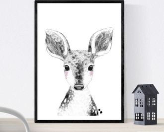 Nacnic Deer Infant Blatt schwarz und weiß Baby, Kleintiere Postergröße A3 Frameless