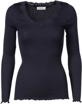 Rosemunde Langarmshirt Babette Silk Blouse mit Seide Langarm, mit Spitze, feminin, bequem, eng, Seidenmix