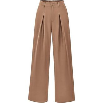 Generic Pantalon de travail taille haute pour femme, tenue décontractée 2025, pantalon habillé à jambes larges, taille élastique, ample et plissé, palazzo, ka