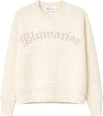 Blumarine Femme, Pulls, Beige, Taille: 40 FR Pull en maille Alpaga M&eacute;lange avec Logo