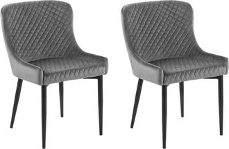 Beliani Esszimmerstuhl 2er Set SOLANO Samtstoff Grau
