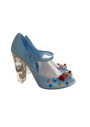 Dolce & Gabbana Blue leather teapot embellished block heeled pumps Size 38.5