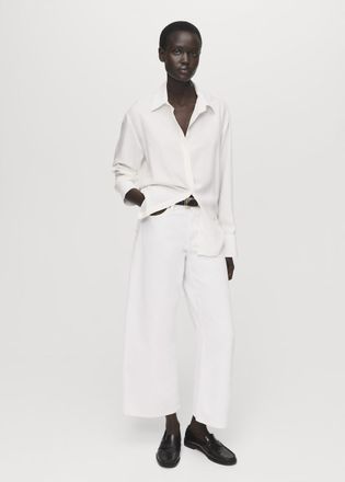 Mango Lyocell-Hemd mit verdeckten Kn&ouml;pfen cremewei&szlig; - Damen - M - MANGO