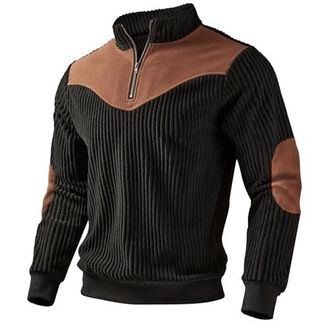 Generic Sweat-shirt sans capuche pour homme - Manches longues - Coupe droite - Avec fermeture &eacute;clair 1/4 - Confortable - T-shirt de sport - Coudes - Patchs en