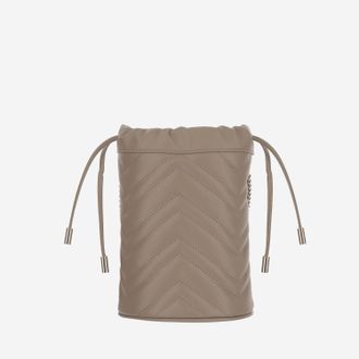 Gucci Womens Mini Gg Marmont Bucket Bag Beige Leather Shoulder