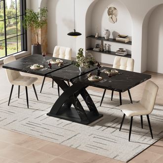 Generic Ausziehbarer Esstisch für Küche, Esszimmer oder Terrasse, Verlängerbar auf 160 cm, Robuste MDF-Tischplatte, X-förmiges Metallgestell, Platz für bis zu