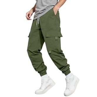 Generic Pantalon de jogging pour homme - Pantalon cargo avec cordon de serrage et taille &eacute;lastique - Poche - Pantalon de rue d&eacute;contract&eacute;, vert, XXL