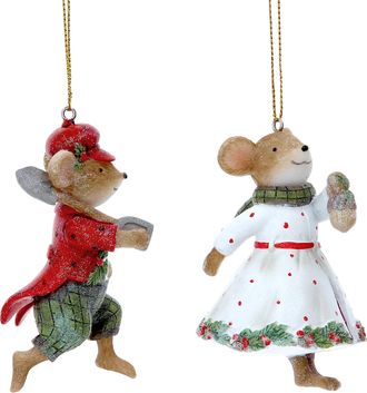 Gisela Graham Harz Herr und Frau Waldtiere 8,5 Zentimeter Dachs F&uuml;chse M&auml;use und Eichh&ouml;rnchen 2er Set Sortiert (Mr and Mrs Mouse Red and White)