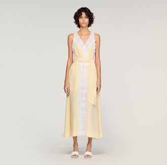 Sandro Robe longue en lin &agrave; galon