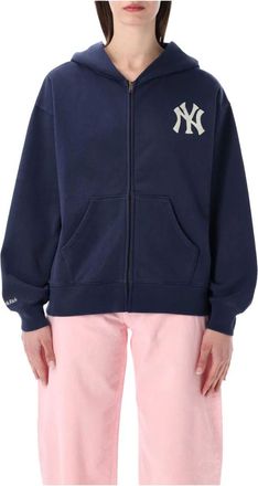 Sporty & Rich Femme, Sweatshirts et sweats &agrave; capuche, Bleu, Taille: 42 FR Heritage Yankees Serif Zip Sweat &agrave; capuche