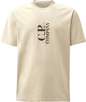 C.P. Company C.p. Company, Homme, Tops, Beige, Taille: XL T-shirt Logo Vertical 30/1 Jersey