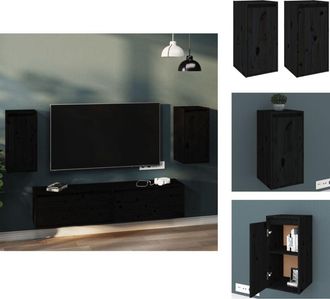 vidaXL Wandschr&auml;nke 2 Stk. Schwarz 30x30x60 cm Massivholz Kiefer - Wandregal - Holzwandregal - Regal Schwarz - Regal Massiv - Aufbewahrungswandregal