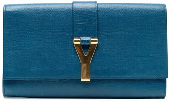 Saint Laurent Clutches - Textured Leather Chyc Ligne Clutch - Gr. unisize - in Blau - für Damen