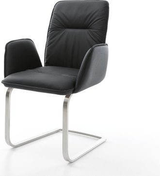 DELIFE Freischwinger Vinja-Flex Echt-Leder Schwarz Freischwinger flach Edelstahl, Esszimmerstühle