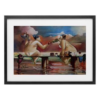 Stupell Industries Kunstdruck Wine & Cake On The Jetty unter Glas, gerahmt, Design von Ronald West, 43 x 58 cm, Schwarz