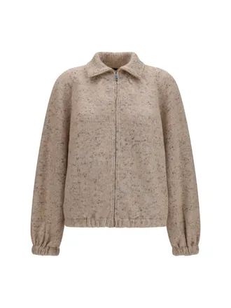 Fabiana Filippi Womens Bomber Jacket Boucl&eacute; With Lurex Beige Knitwear Sweater