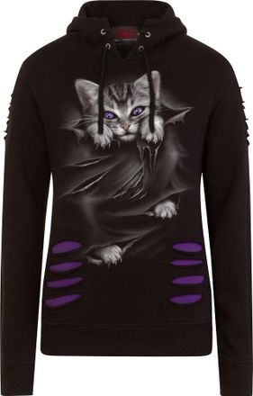 Spiral Bright Eyes - Hoodie mit gro&szlig;er Kapuze - Destroyed-Look - Lila-Schwarz - XL