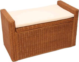 Mendler Aufbewahrungstruhe M92, Truhe Sitzbank Garderobenbank, Kissen Kubu Rattan 88cm - honigfarben