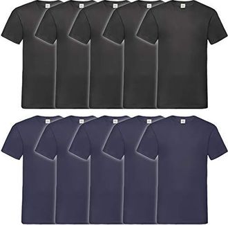 Fruit Of The Loom Lot de 10 t-shirts col V pour homme, Bleu marine (5black), XXXXXL