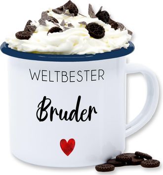 Shirtracer Emaille Tasse Blechtasse - Tassen - Weltbester Bruder Geschenk | Geschenkidee f&uuml;r den besten Bruder der Welt | Geschenke f&uuml;r Br&uuml;der - 300 ml - Wei&szlig; Bl