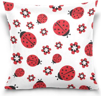 Linomo Kissenbezug 40x40 cm, Süß Marienkäfer Muster Dekorative Kissenbezug Kissenhülle für Couch Sofa Bett Hause