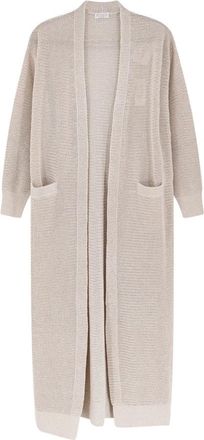 Brunello Cucinelli Femme, Pulls, Beige, Taille: 38 FR Tricot Maxi Ouvert sur le Devant