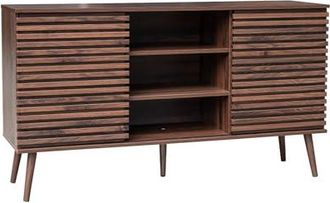 Sweeek Buffet scandinave décor Bois Noyer avec 2 Portes coulissantes rainurées et 4 étagères. Buffet Bas. L 140cm