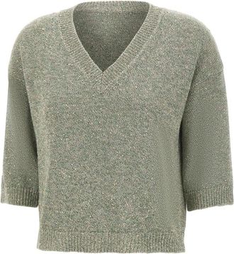 KANGRA Femme, Pulls, Vert, Taille: 42 FR Pull &agrave; Col en V avec Micro-Sequins