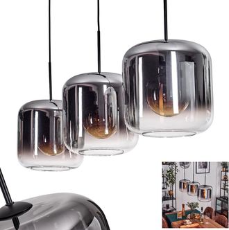 HOFSTEIN Hängeleuchte Lauden, Hängelampe aus Metall/Glas in Schwarz/Chrom-/Bernsteinfarben, Leuchte im modernen Retro/Vintage-Design mit Schirmen aus Glas (Ø 2