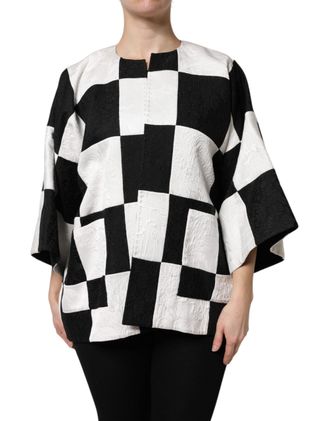 Dolce & Gabbana Womens White Black Patchwork Jacquard Blazer Jacket And Clothing