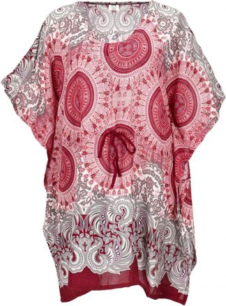Guru Shop Poncho, Mandala Tunika, Boho Kaftan, Kurzarm Strandtunika Für Starke Frauen - Rot, Damen, Synthetisch
