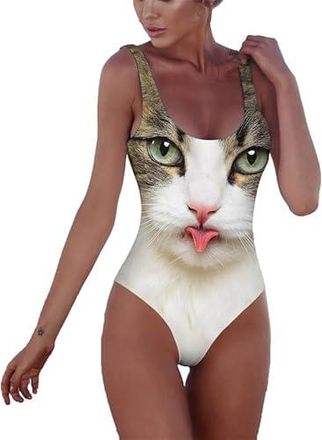 Keephen Maillot de Bain Une pièce dété à Impression numérique 3D, imprimé Chat, tempérament, Maillot de Bain Une pièce Sexy