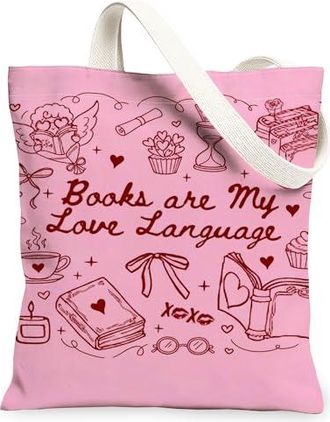 Generic Sacs fourre-tout en toile avec motif de coeur, sacs d&eacute;picerie r&eacute;utilisables, l&eacute;gers et lavables pour la Saint Valentin, p&ecirc;che, 13x15 Inch