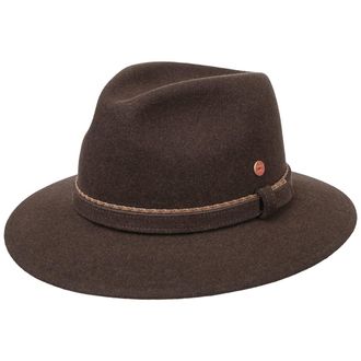 Mayser Gustav Fedora Trekkinghut Outdoorhut Traveller 100% Wollfilz Filzgarniturband Handmade Made in EU Herren Sommer Winter braun 60 cm