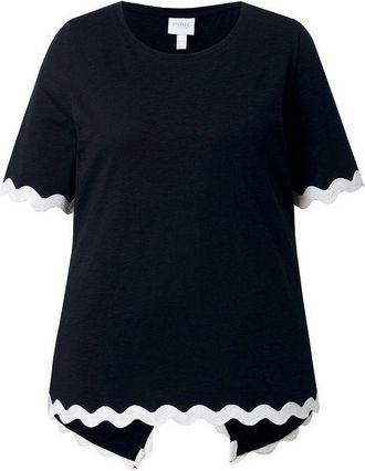 Ulla Popken T-Shirt T-Shirt Zierborte Rundhals Halbarm Biobaumwolle